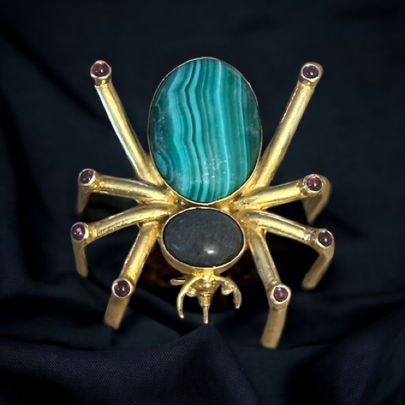 Vintage | Jewelry | Vintage Malachite Onyx And Garnet Spider Brooch ...